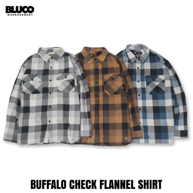 BLUCO(ブルコ) OL-11-048 BUFFALO CHECK FLANNEL SHIRT 3色(BLACK/BROWN/NAVY)