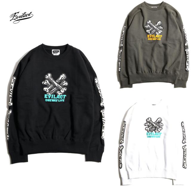 ☆セールプライス!! EVILACT(イーブルアクト) WC BONE SWEAT SHIRTS (ブラック・ホワイト・オリーブ)