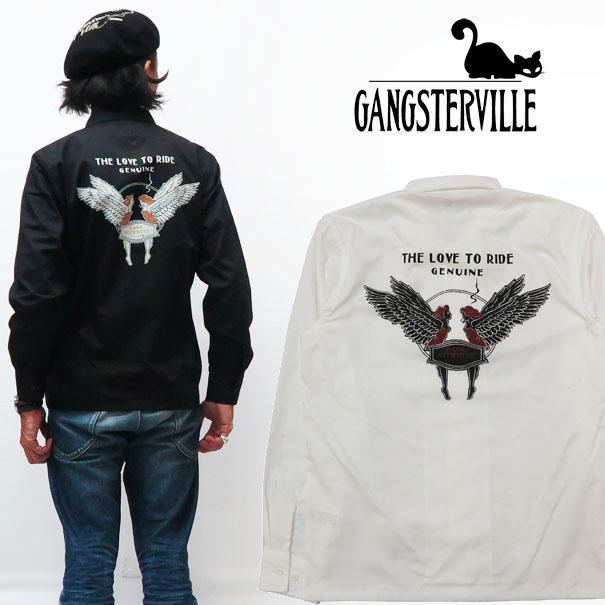 GANGSTERVILLE ギャングスタービル 長袖 ワークシャツ LOVE TO RIDE ワッペン プリント GLAD HAND  GSV-19-AW-23