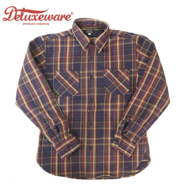 デラックスウェア DELUXEWARE 長袖 ヘビーネル シャツ チェック BLUE OMBRE HV-55