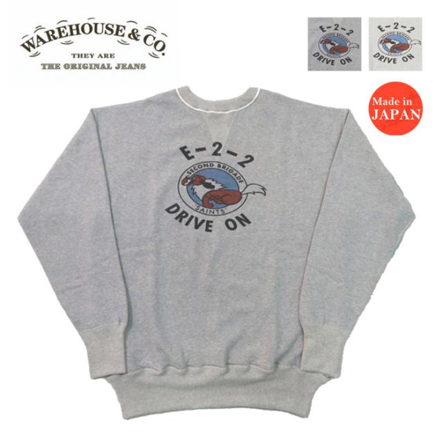 ウェアハウス WAREHOUSE 長袖 クルーネック プリント スウェット 4本針 DRIVE ON WH401