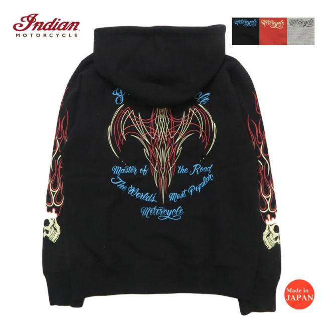 インディアンモーターサイクル Indian Motorcycle 長袖 プリント フルジップ スウェット パーカー 
