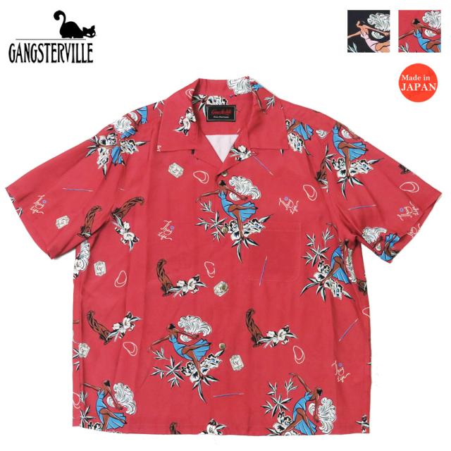 GANGSTERVILLE ギャングスタービル 半袖 レーヨン オープンカラー シャツ LADY WITH PANTHER GLAD HAND グラッドハンド GSV5108
