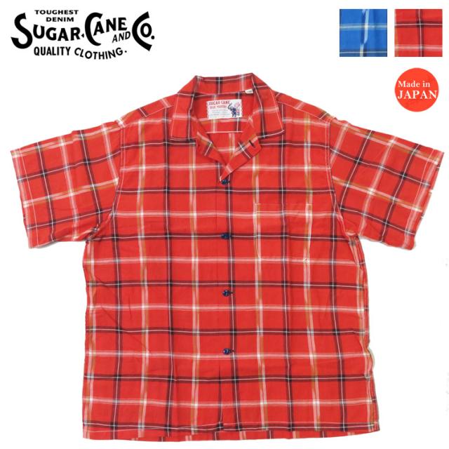 シュガーケーン SUGAR CANE 半袖 マドラスチェック オープンカラー シャツ SC39516