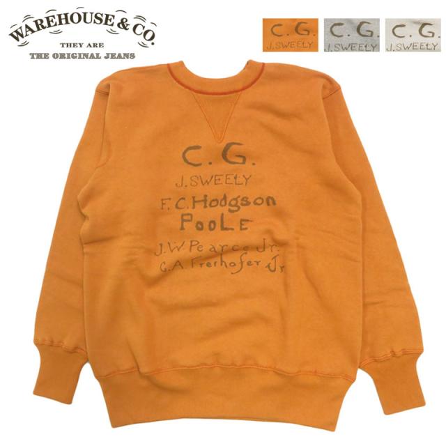 ウェアハウス WAREHOUSE 長袖 セットインフリーダムスリーブ 両V クルーネック スウェット プリント C.G. Lot.403 【20025年秋冬新作】