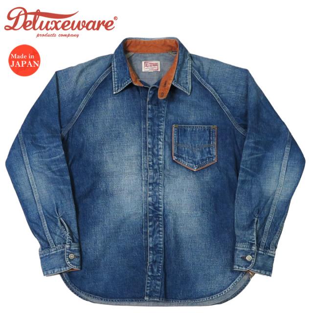 デラックスウェア DELUXEWARE 10.5oz デニム ワークシャツ ユーズドウォッシュ 40s DENIM インディゴ 7640AG