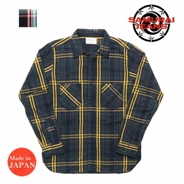 サムライジーンズ SAMURAI JEANS 長袖 ロープインディゴ ヘビーネル ワークシャツ SIN22-01