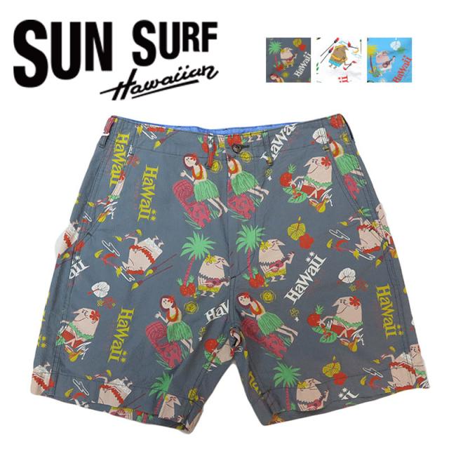 サンサーフ SUN SURF ショーツ ハーフパンツ シアサッカー生地 COTTON SEERSUCKER SHORTS “TRIP TO HAWAII” by 柳原良平 with MOOKIE SS52569