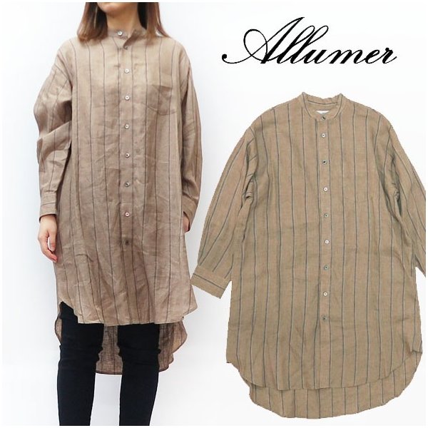 Allumer アリュメール リネン ストライプ ロング シャツ  レディース 8174307
