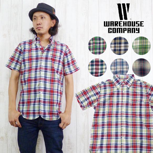 ウェアハウス WAREHOUSE シャツ 半袖 マドラスチェック ボタンダウン