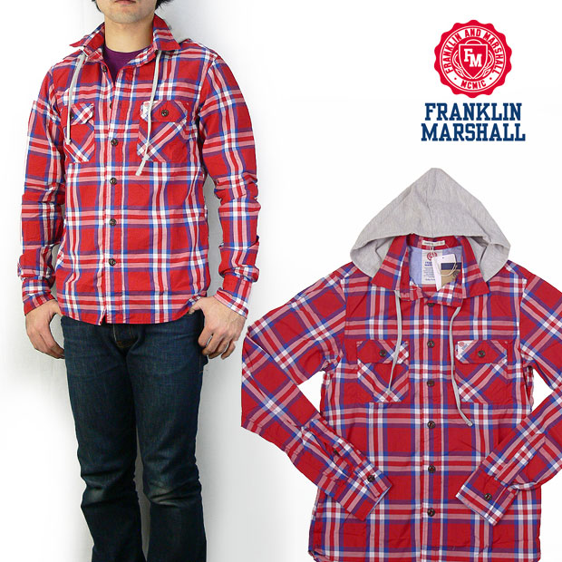 フランクリン マーシャル FRANKLIN＆MARSHALL パーカー付き 長袖 チェックシャツ