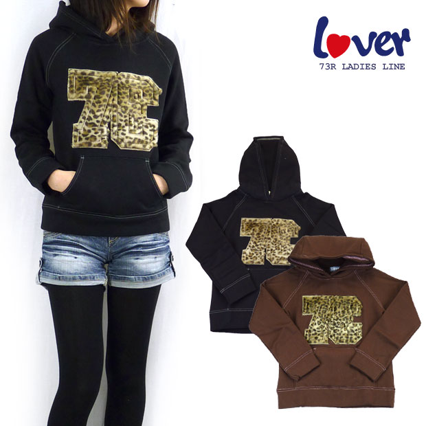 スウェット・レディース 73Lover 73ラバー 豹柄ボア・プルオーバーパーカー