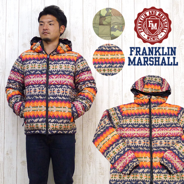 フランクリン マーシャル FRANKLIN＆MARSHALL ジャケット 中綿 フーデット パーカー 転写 プリント柄 送料無料 38181-5018