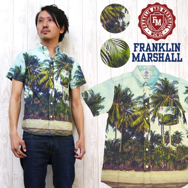 フランクリン マーシャル FRANKLIN＆MARSHALL 半袖 シャツ ボタンダウン B.D. フォト トロピカル ハワイアン 写真 fm39181-3021 2014