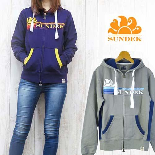 SUNDEK サンデッキ ヒビ割れプリントジップアップスウェットパーカー レディース m930jhf1300-l