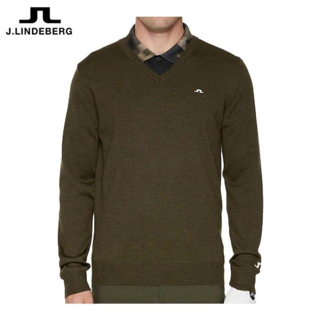 ゴルフウェア　Jリンドバーグ メンズ メリノウール Vネック 長袖 セーター 071-14910 028 カーキ [2025年秋冬モデル]