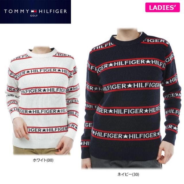 [48％OFF] トミー ヒルフィガー ゴルフ　レディース ロゴボーダー柄 リブ編み 長袖 クルーネック セーター THLA349 [2023年秋冬モデル]