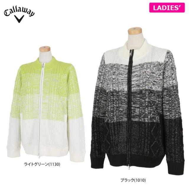 [50％OFF] キャロウェイ　レディース ケーブル編み ラメ入り グラデーションボーダー柄 長袖 防風裏地付き フルジップ セーター C24218208 [2024年秋冬モデル]