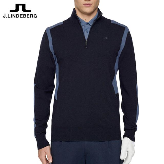 ゴルフウェア　Jリンドバーグ メンズ ケンドリック 長袖 ニット ハーフジップ セーター 071-14915 098 ネイビー [2025年秋冬モデル]