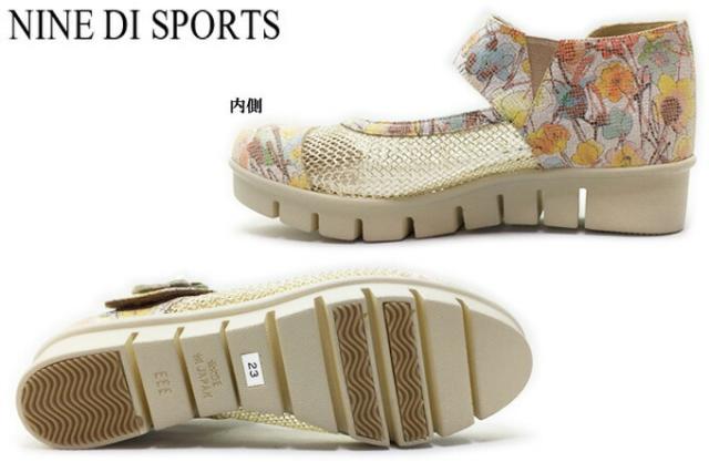 NINE DI SPORTS 113-1519 ナイン・デ・スポーツ レディース カジュアル 本革 天然皮革 小花模様 チュール メッシュ ストラップ ウェーブ NINE DI SPORTS 113-1519 ナイン・デ・スポーツ レディース カジュアル
