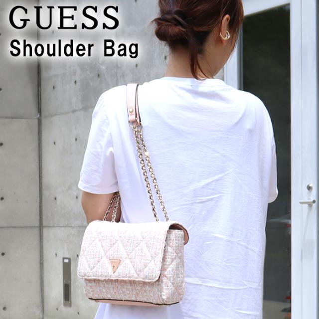 ゲス バッグ PT767921 PEACH ツイード ピンク チェーンショルダー ハンド トート GUESS ab-498900
