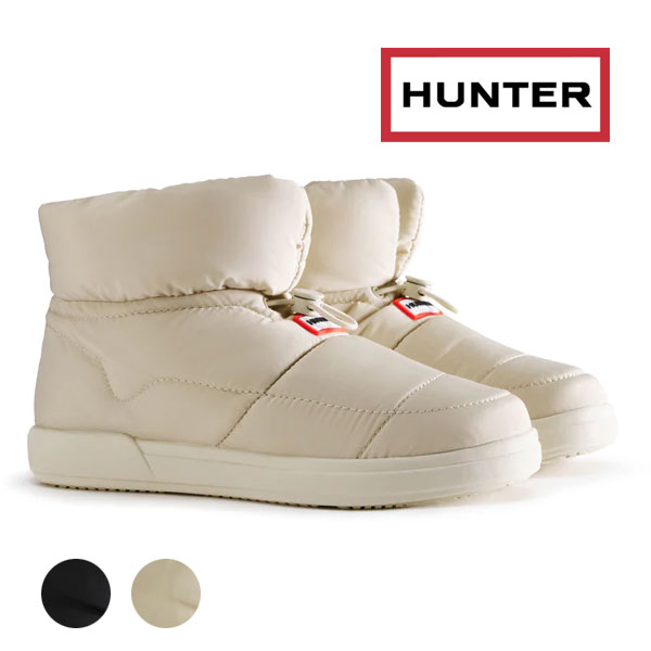 国内正規品 HUNTER ハンターレディース イン/アウト パファー ブーティ ショートブーツ スノーブーツ 防寒 スリッパ ウィンターシューズ ブラック ホワイト インドア アウトドア WFF3001WWU
