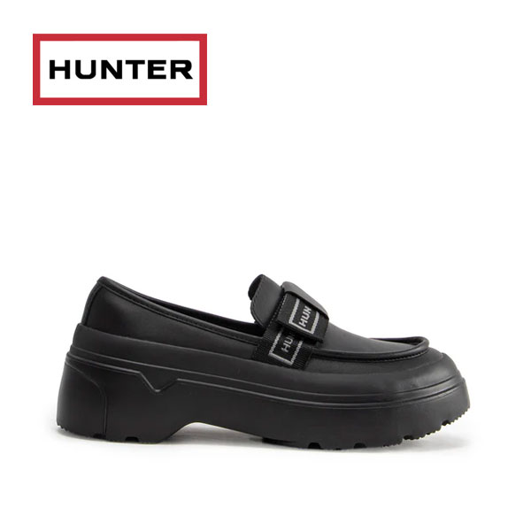 国内正規品 HUNTER レディース リファインド エクスプローラー フラットフォーム ボウ ローファー レインシューズ　WFF8000LEA ブラック 通学 通勤 耐水性