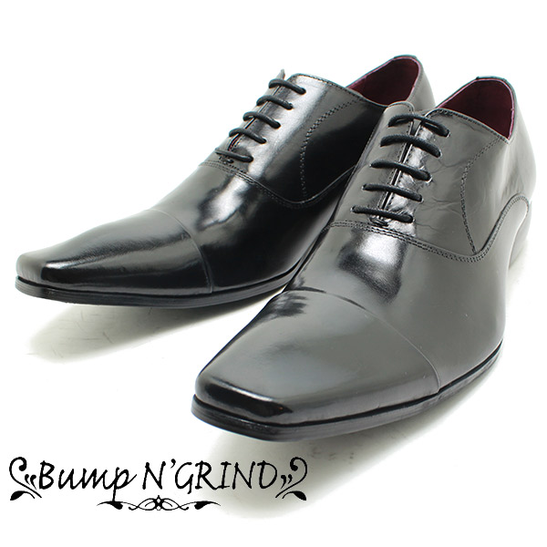 Bump N' GRIND/バンプアンドグラインド  6031 内羽ストレートチップ　本革ビジネスシューズブラックレザー スクエアトゥ/チゼルトゥ/ドレ