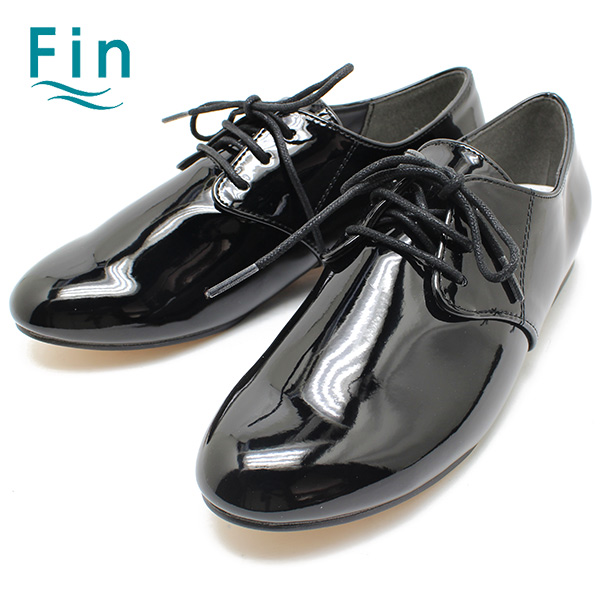 Fin フィン 05-9291 低反発スポンジ入りレースアップシューズ ブラックエナメル  ペタンコ/レースアップ