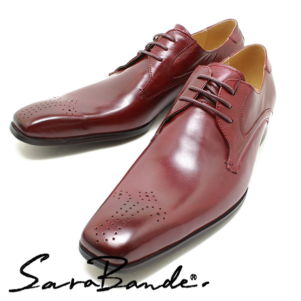 SARABANDE/サラバンド 1375 外羽メダリオン バッファローレザー・ロングノーズビジネスシューズ ワイン【ボロネーゼ製法/マッケイ/本革/