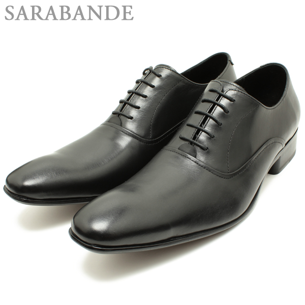 SARABANDE/サラバンド 7331 エレガント“ロングノーズ”プレーントゥ ブラックレザー 【レザーソール＆カーフレザーモデル】【3.5cmヒー
