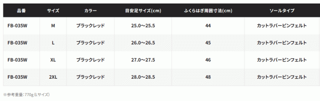 シマノ サーマルブーツ カットラバーピンフェルト FB-034W ブラックレッド L (26.0〜26.5cm) / shimano 釣具