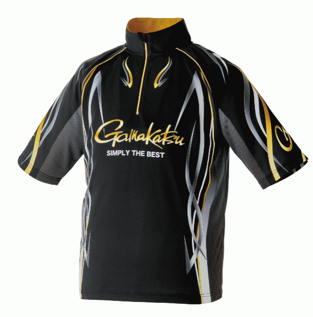 がまかつ 2WAYプリントジップシャツ (半袖) GM-3735 ブラック Mサイズ / ウェア gamakatsu