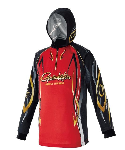 がまかつ 2WAY プリントジップシャツ フーディ GM-3736 レッド Lサイズ / ウェア / gamakatsu