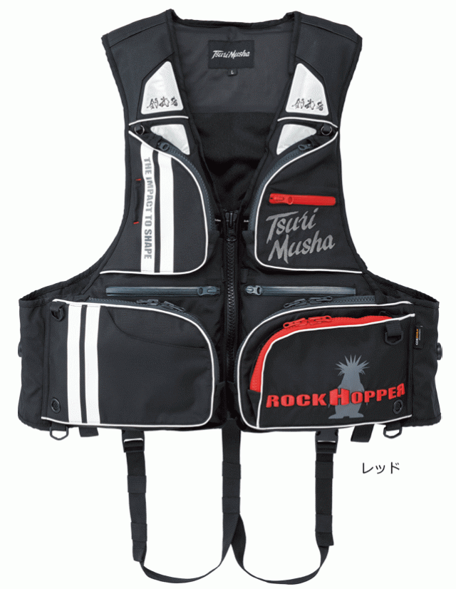 釣武者 コーデュラダイヤルベスト レッド Mサイズ / 磯ベスト フローティングベスト 救命具 釣具