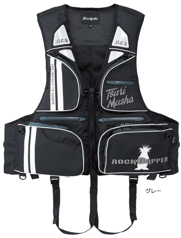 釣武者 コーデュラダイヤルベスト グレー Lサイズ / 磯ベスト フローティングベスト 救命具 釣具