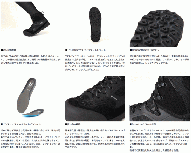 ダイワ TGロックショア ゴアテックスシューズ(スパイクソール) DS-3150G-TG ブラック 26.5cm / daiwa 釣具