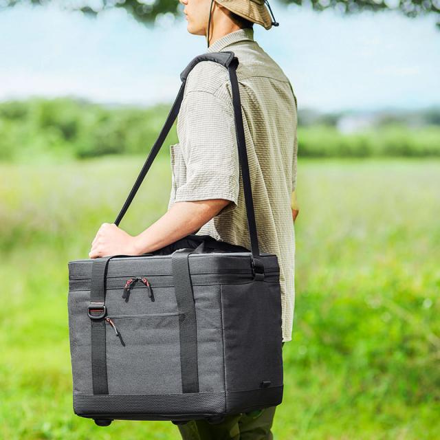 エアロゲルソフト クーラーボックス 25L AGSC-25C 1個 チャコールグレー アイリスオーヤマ 保冷バッグ 折りたたみ ボックス型 撥水材質 手提げ 肩掛け