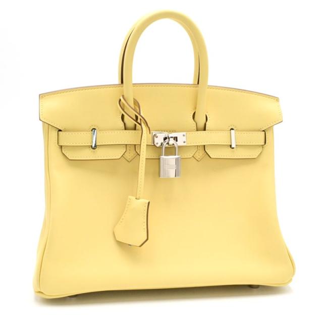 エルメス バーキン25 W刻印 2024年製 ヴォースイフト ジョーヌミルトン シルバー金具 ハンドバッグ 内縫い 25cm イエロー 中古 送料無料