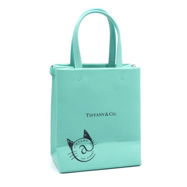 ティファニー キャットストリートミニショッピングトート レザー ティファニーブルー ショルダーバッグ ハンドバッグ 2WAY 中古 送料無料