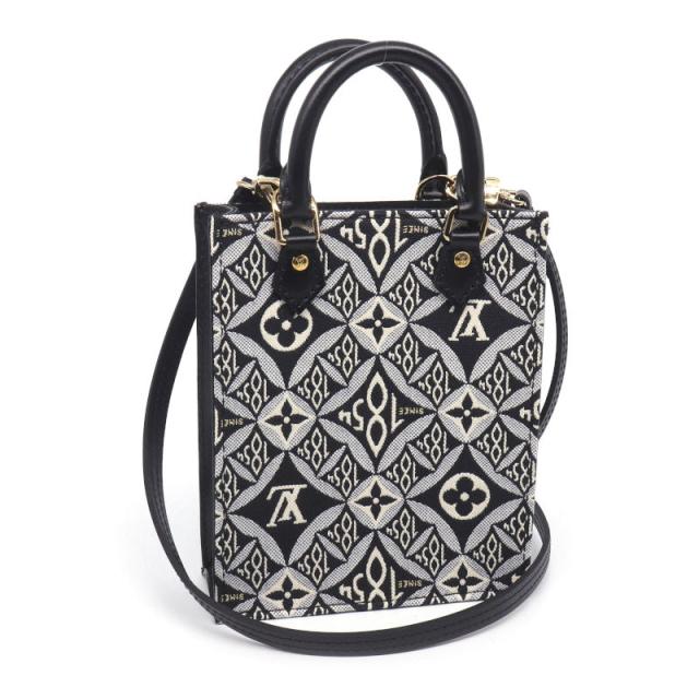 ルイヴィトン プティットサックプラ Since1854 M80484 ジャガード ブラック ブルー 2WAYバッグ ハンドバッグ ゴールド金具 中古 送料無料