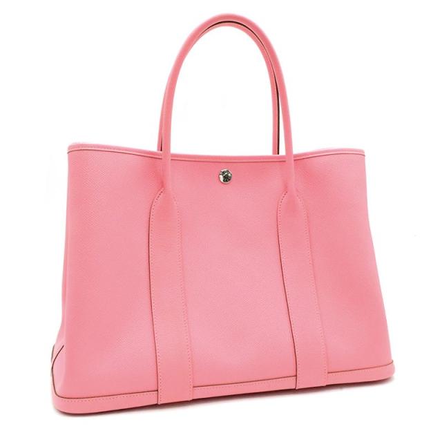 エルメス ガーデンパーティPM U刻印 2022年製 ヴォーエプソン ローズコンフェッティ シルバー金具 ハンドバッグ 36cm ピンク 中古 送料無料