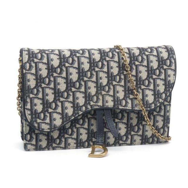 ディオール オブリークサドルチェーンウォレット テクニカルファブリック チェーンショルダーバッグ 肩掛け ゴールド金具 中古 送料無料