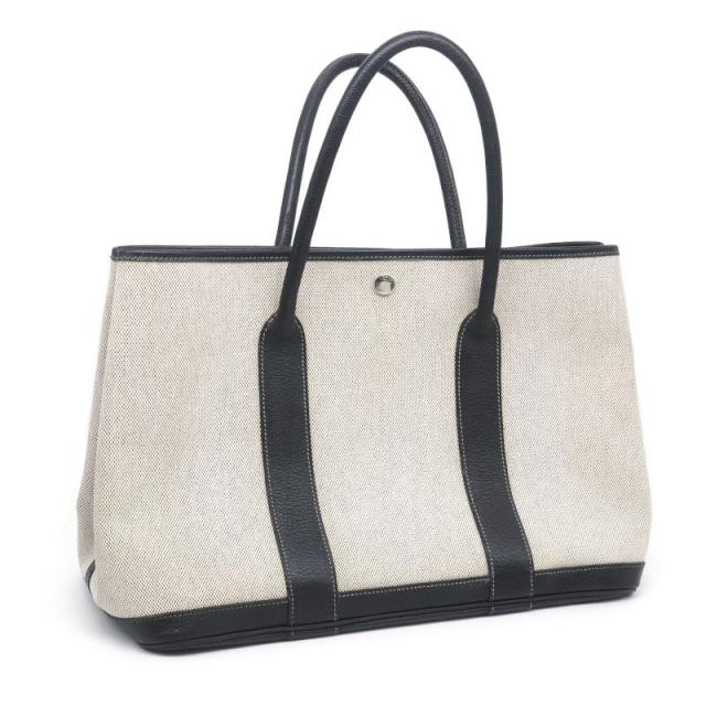 エルメス ガーデンパーティ PM □P刻印 2012年製 トワルアッシュ ネゴンダ ナチュラル ブラック トートバッグ ハンドバッグ 中古 送料無料