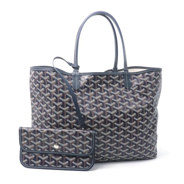 ゴヤール サンルイPM トートバッグ STLOUIPMLTY12CL12P ゴヤールディンキャンバス シュヴロッシュカーフスキン ネイビー 中古 送料無料