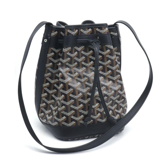 ゴヤール プティフロバケットバッグ PEFLOTPMLTY01CL01P ゴヤールディンキャンバス シュヴロッシュカーフスキン ブラック 中古 送料無料