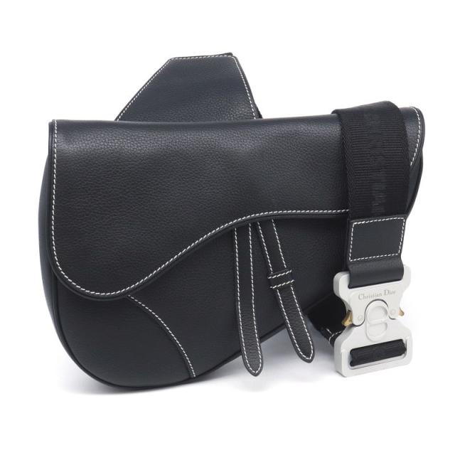 クリスチャンディオール サドルバッグ ブラック レザー ボディバッグ クロスボディ ミニバッグ 肩掛けバッグ シルバー金具 中古 送料無料