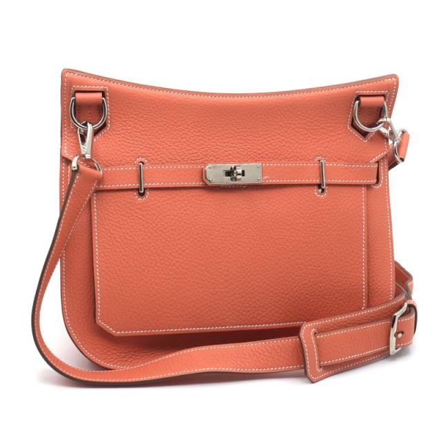 エルメス ジプシエール28 □Q刻印 2013年製 トリヨンクレマンス クレヴェット ショルダーバッグ 斜め掛け 橙色 シルバー金具 中古 送料無料