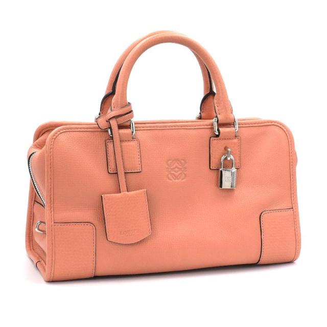 ロエベ アマソナ28 352.35.A03 レザー オレンジ アナグラム ハンドバッグ ミニボストンバッグ 手提げバッグ 横長ボストン 中古 送料無料