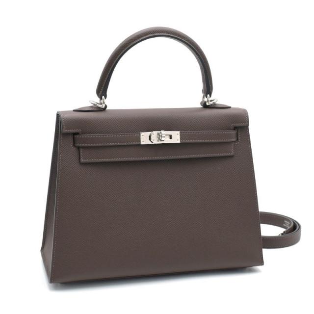 エルメス ケリー25 B刻印 2023年製 ヴォーエプソン エコルセ シルバー金具 ショルダーバッグ ハンドバッグ 外縫い ブラウン 中古 送料無料